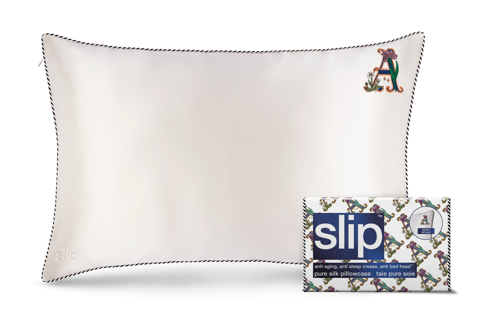 Initial Collection White Queen Zippered Pillowcase – Slip